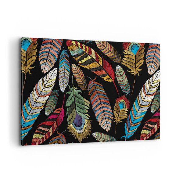 BohoLiving Leinwandbild Federn Bunte Stickerei | Wayfair.de